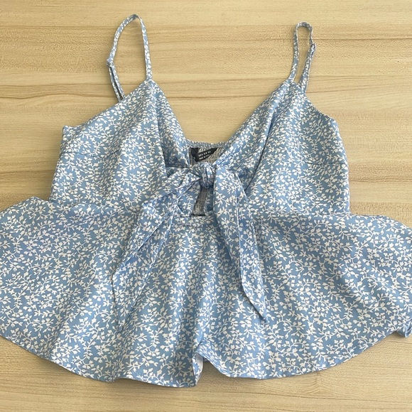 SHEIN | Tops | Shein Floral Ditsy Baby Blue Peplum Top | Poshmark